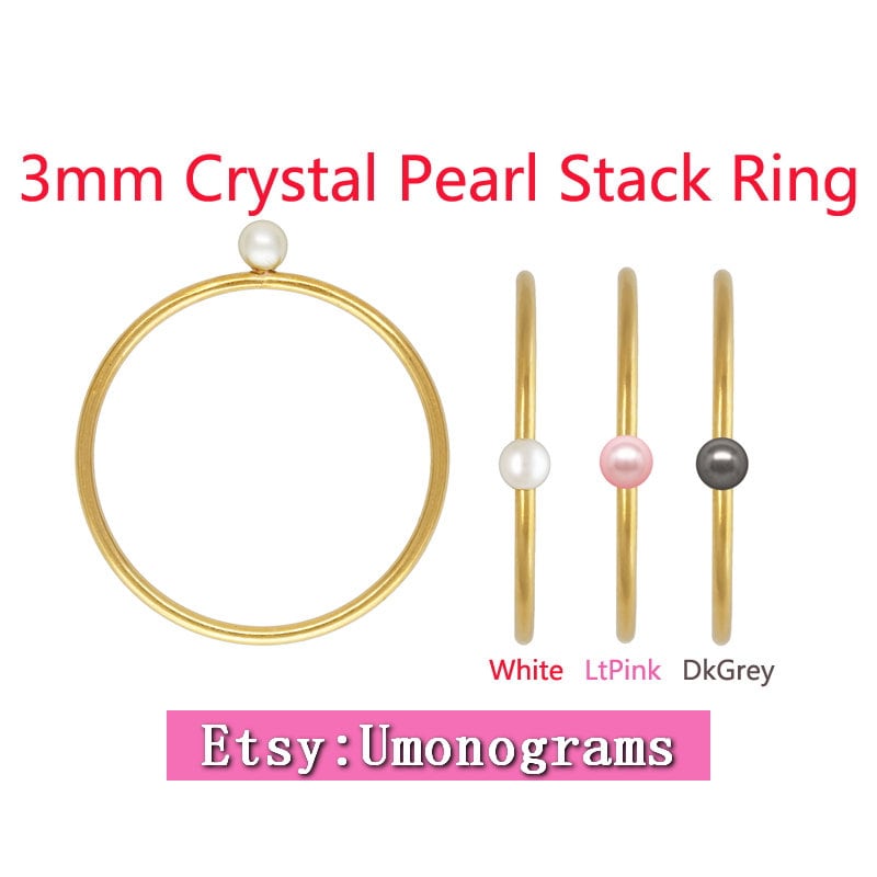 14K Yellow Gold Filled 3mm Crystal Pearl Stack Ring White/dark - Etsy
