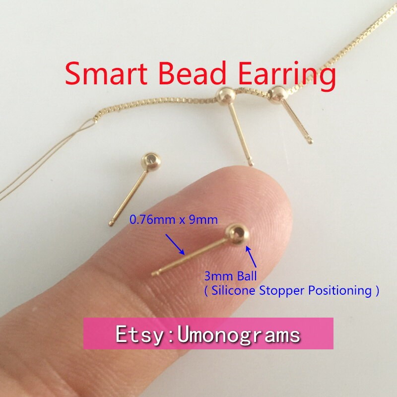 14K Gold Filled Smart Bead Earring 3/4mm Ball Post Silicone | Etsy
