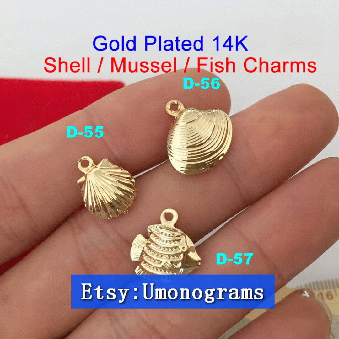 Brass With Gold Plated 14K Shell/mussel/fish Charms Drop Double Sided E ...