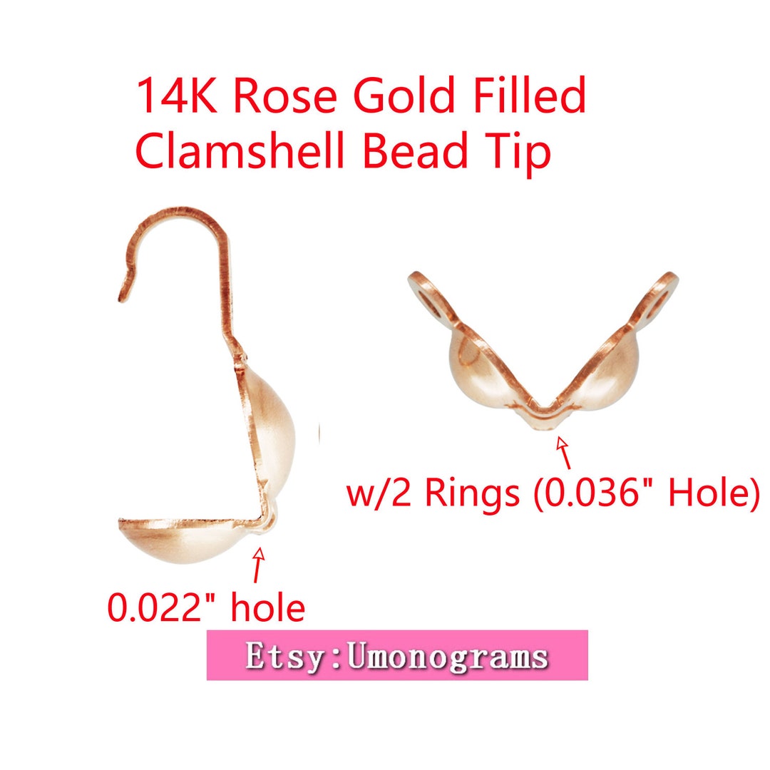 14K Rose Gold Filled Clamshell Bead Tip (0.022" Hole) | W/2 Rings (0. ...