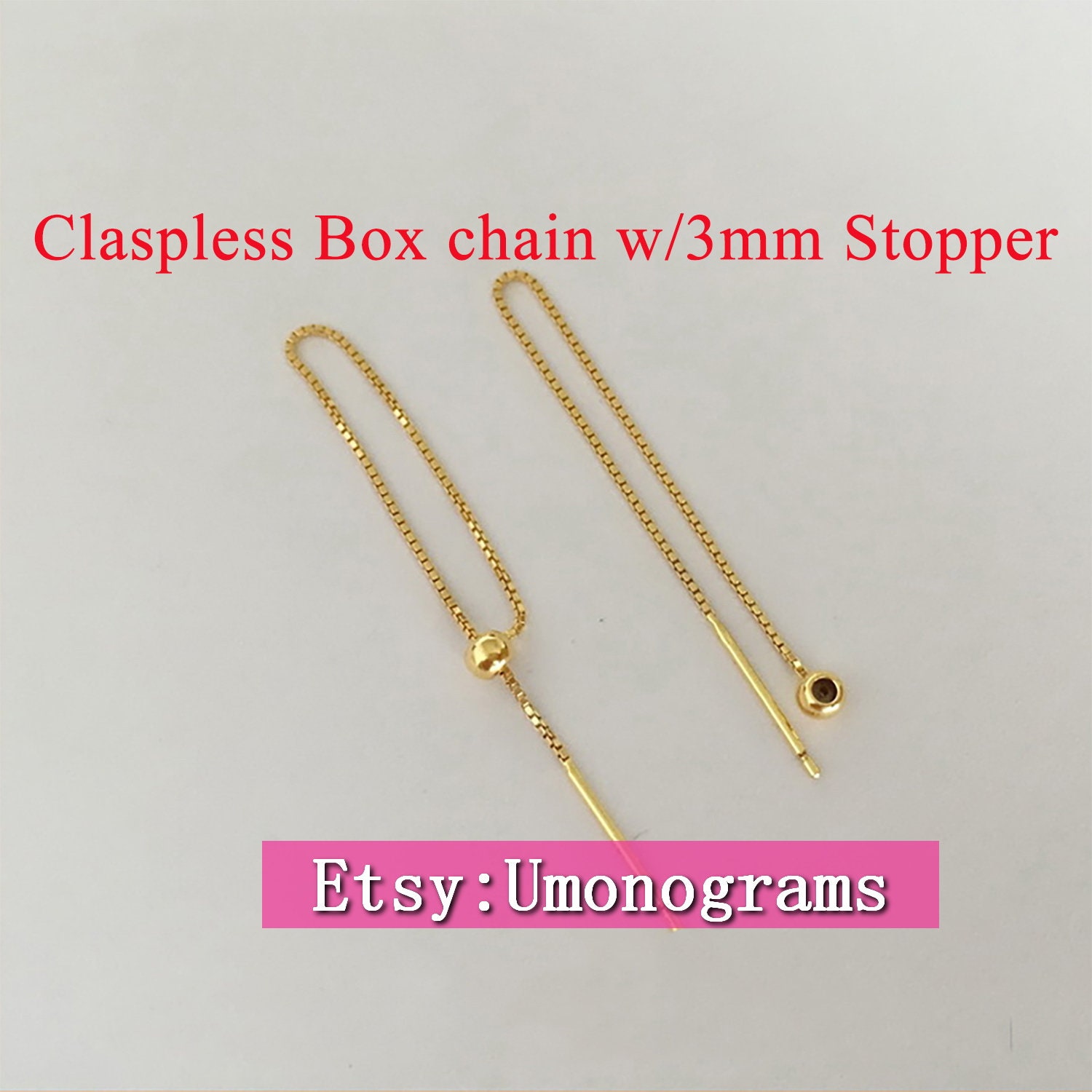 14kt Gold Filled Claspless Box Chain W/3mm Stopper Ear | Etsy