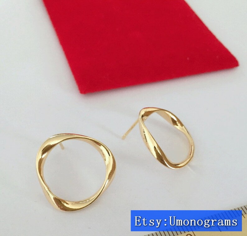 Brass With Gold Plated 14K Wave Round Ring Post Earrings 925 - Etsy