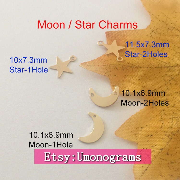 14K Gold Filled Moon / Star Links Charms Nautical Tiny - Etsy