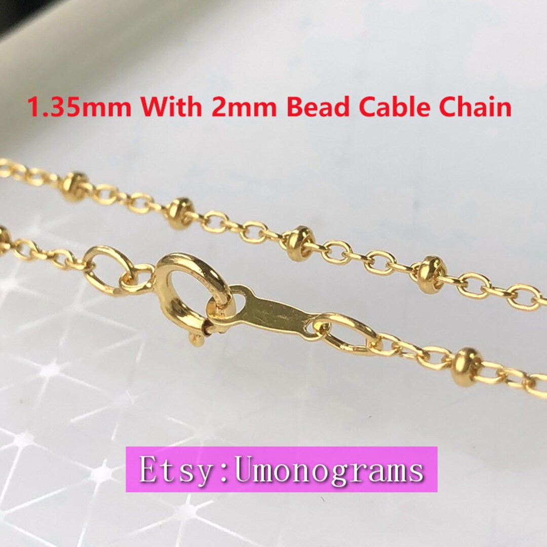 14K Gold Filled 16inch/18inch/20inch 1.35mm With 2mm Bead Cable Chain ...