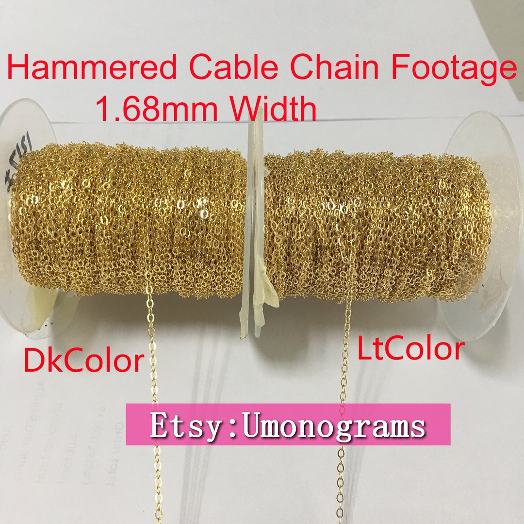 14K Gold Filled Flat Hammered Cable Chain Footage 1.68mm Width Footage ...