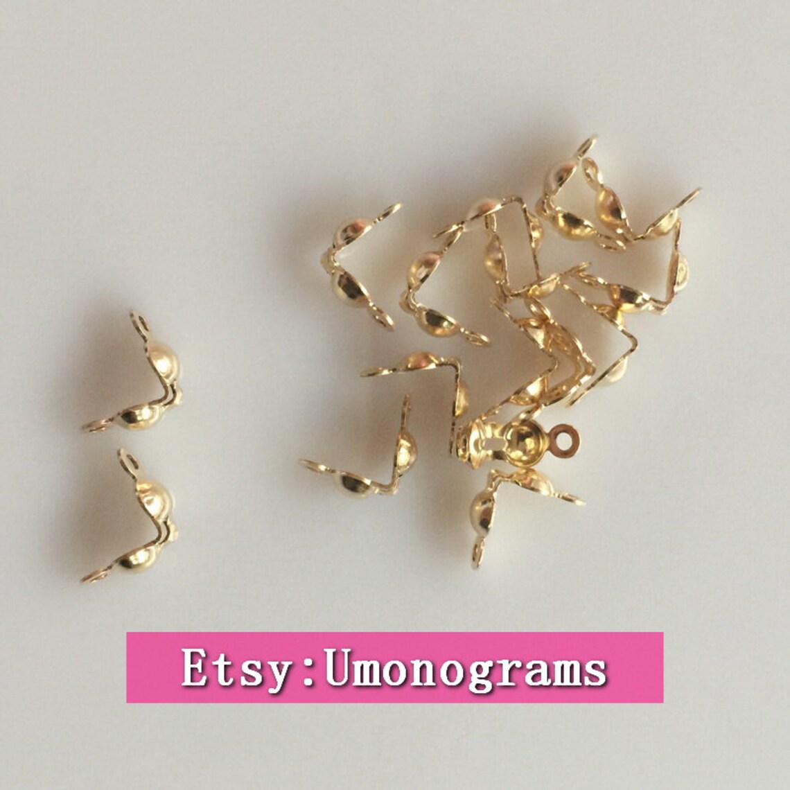 0.036" Hole Clamshell Bead Tip W/2 Rings Knot End Cover Clam Shell 14K ...