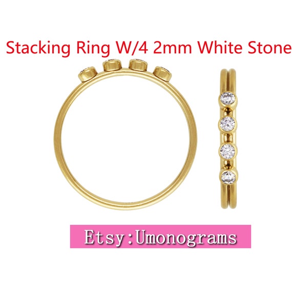 14K Yellow Gold Filled Stacking Ring W/4 2mm White 3A CZ Stone | Etsy