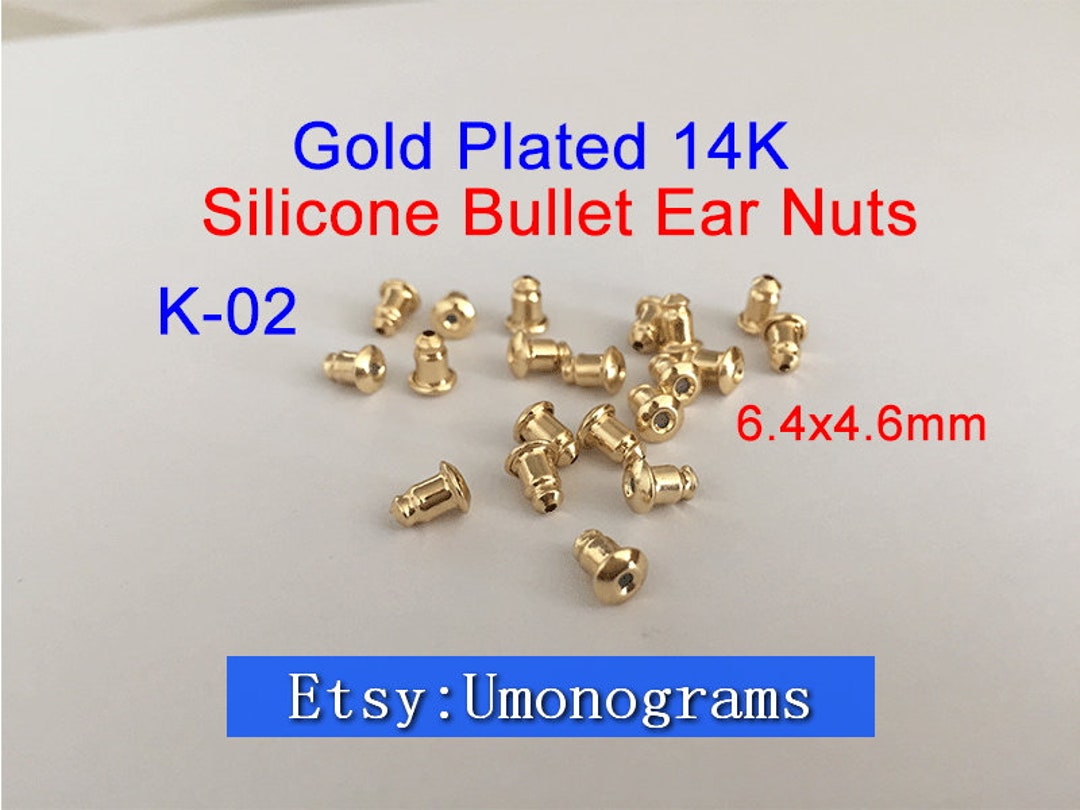 Brass With Gold Plated 14K Silicone Bullet Ear Nuts Earring Back Clutch ...