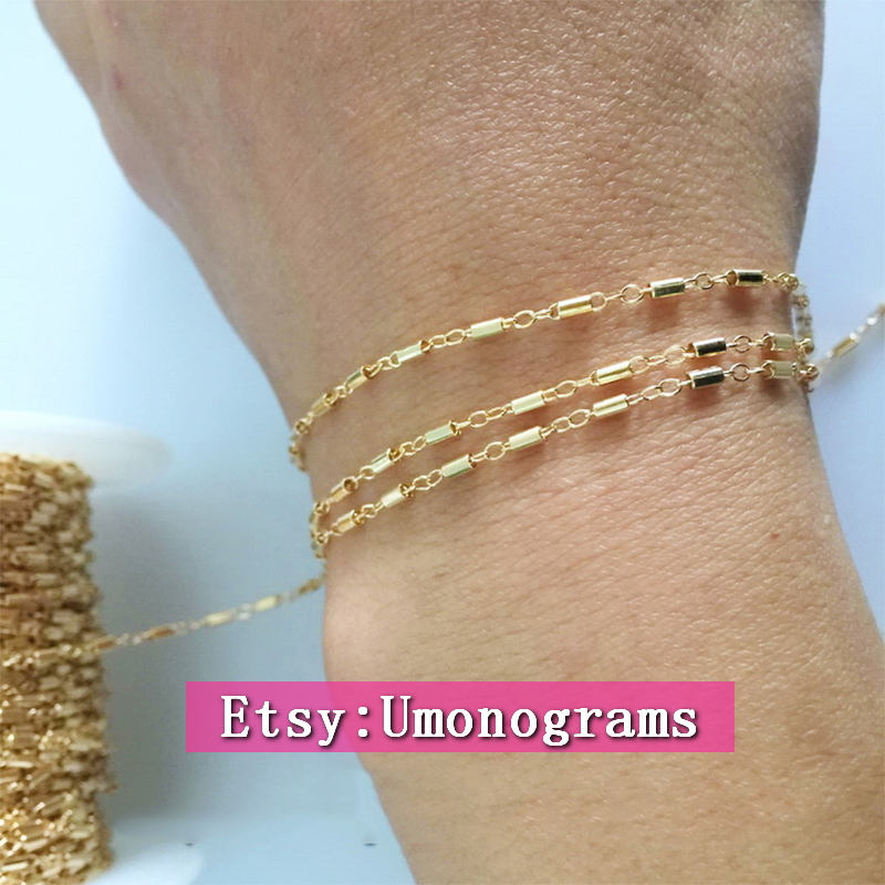 14K Gold Filled Tube Bar & Link Chain Footage 1.7mm Width - Etsy