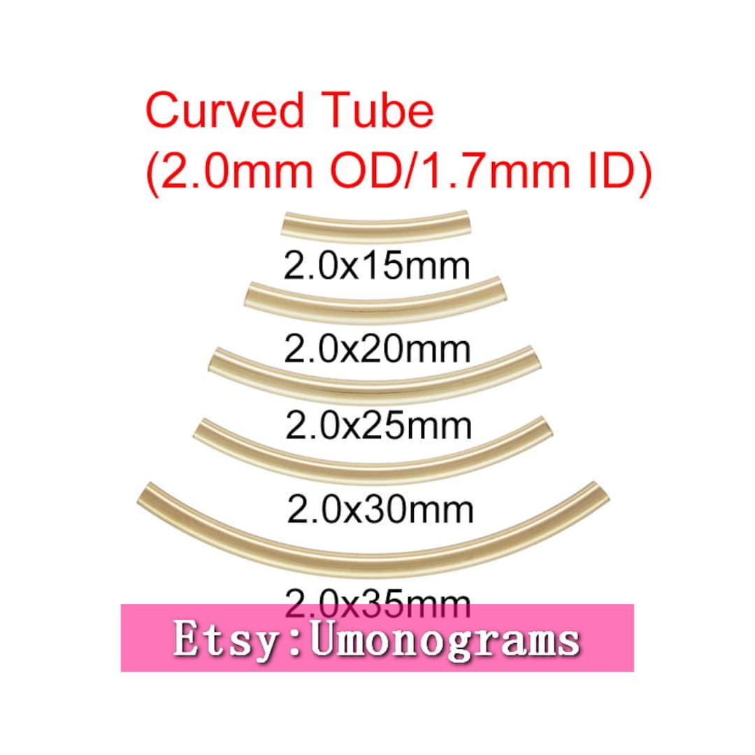 14K Yellow Gold Filled 2mm Smooth Curved Tube 15/20/25/30/35mm Length 1 ...