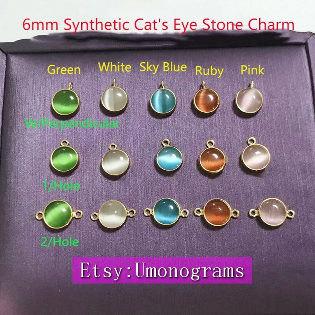 14K Yellow Gold Filled 6mm Synthetic Cat's Eye Stone Charm/connector/w ...