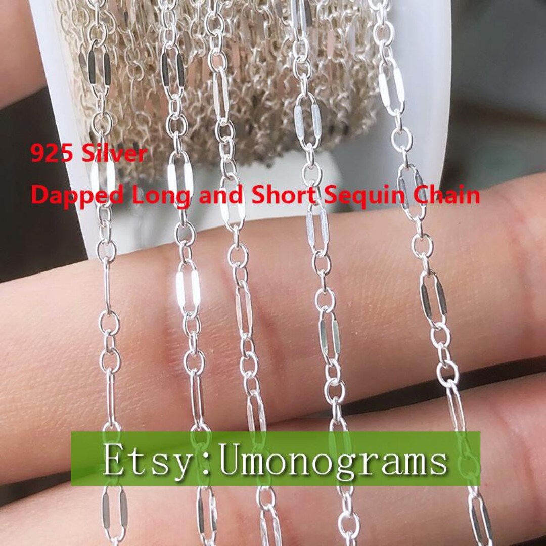 925 Sterling Silver Dapped Long and Short Sequin Chain Footage ...