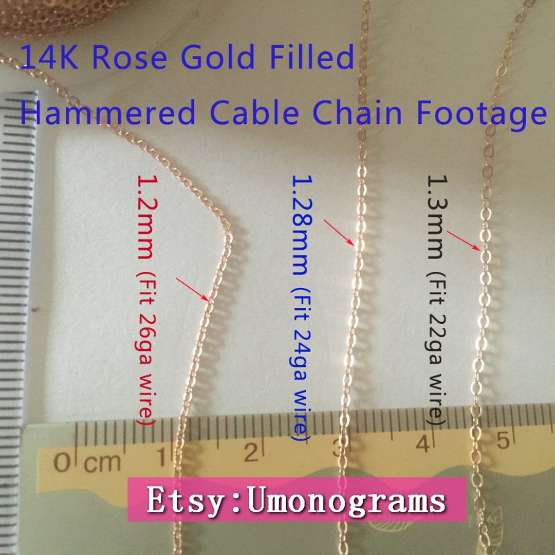 14K Rose Gold Filled Flat Hammered Cable Chain Footage 1.2mm/1.28mm/1 ...