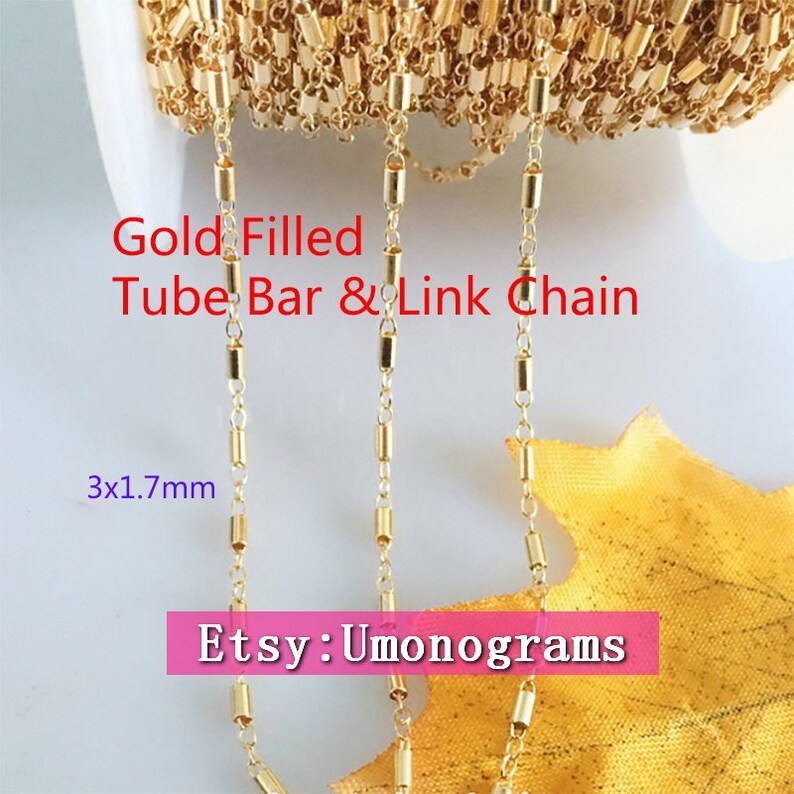 14K Gold Filled Tube Bar & Link Chain Footage 1.7mm Width - Etsy