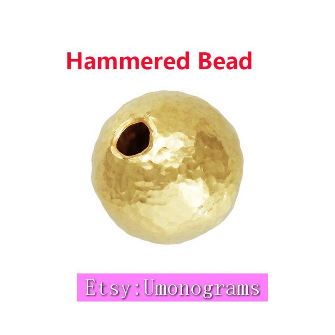 14K Yellow Gold Filled Hammered Bead Straight Corrugated Shiny Beads 3 ...