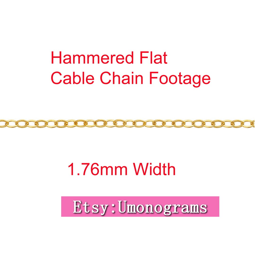 14K Gold Filled Flat Hammered Cable Chains Footage 1.76mm Width Oval ...