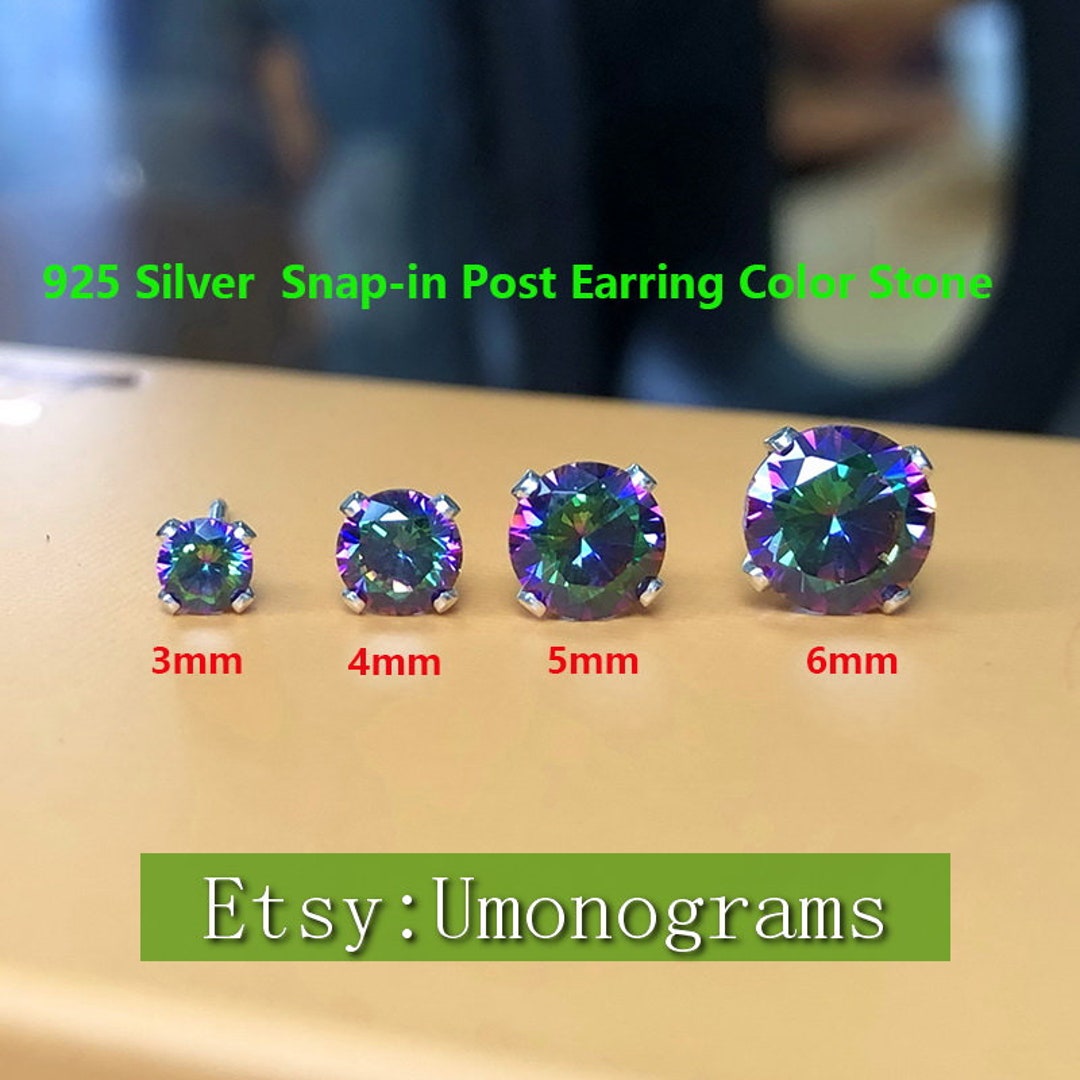 925 Sterling Silver Snap-in Post Earring Color Stone 3/4/5/6mm, Snap ...