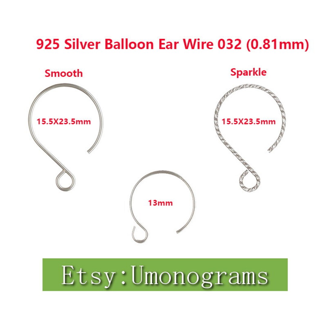 925 Sterling Silver Smooth/sparkle Balloon Ear Wire Loop Ear Components ...
