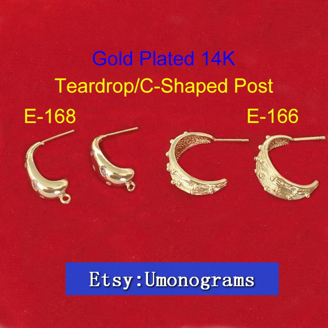 Brass With Gold Plated 14K Luxurious Teardrop/c-shaped Post Earring 925 ...