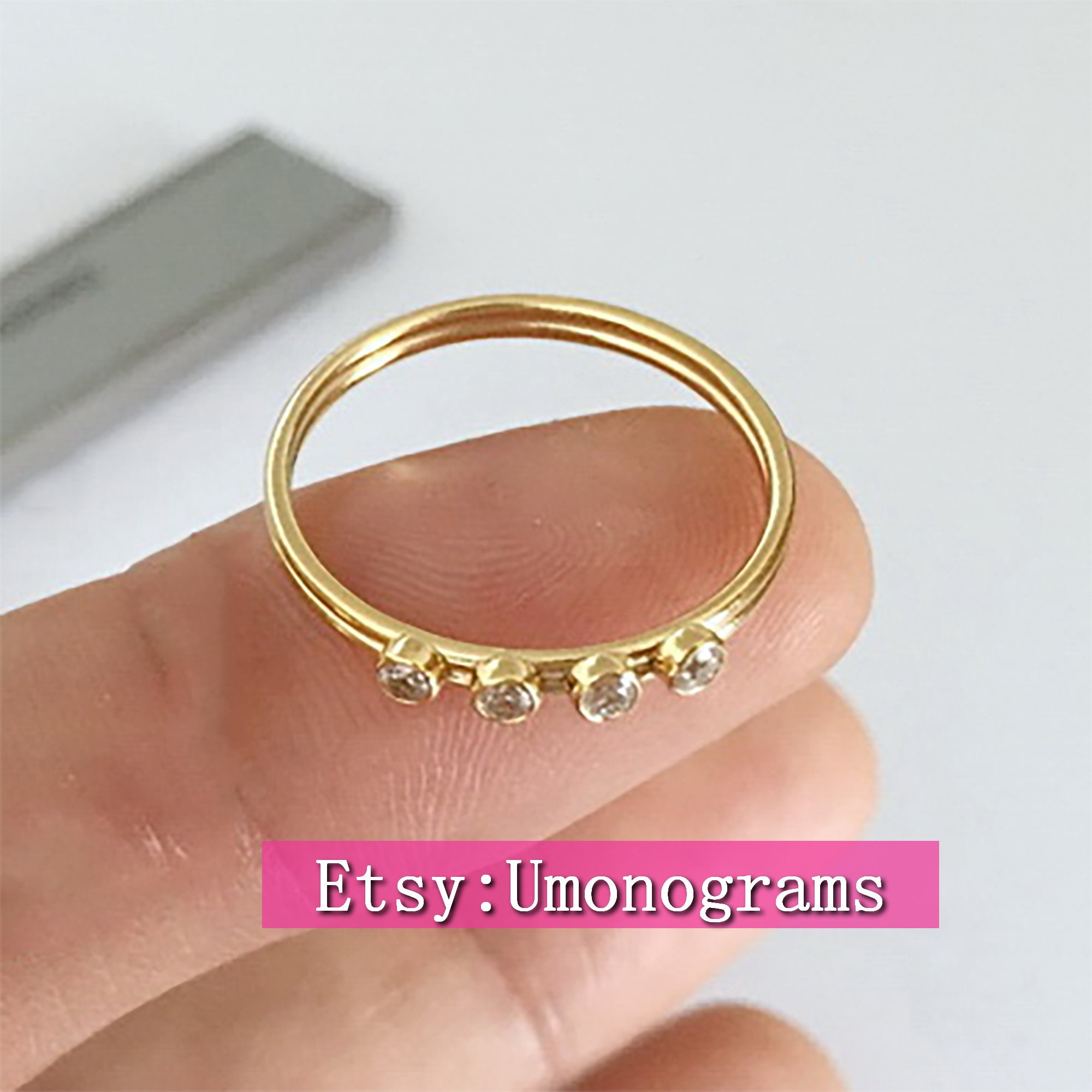 14K Yellow Gold Filled Stacking Ring W/4 2mm White 3A CZ Stone - Etsy