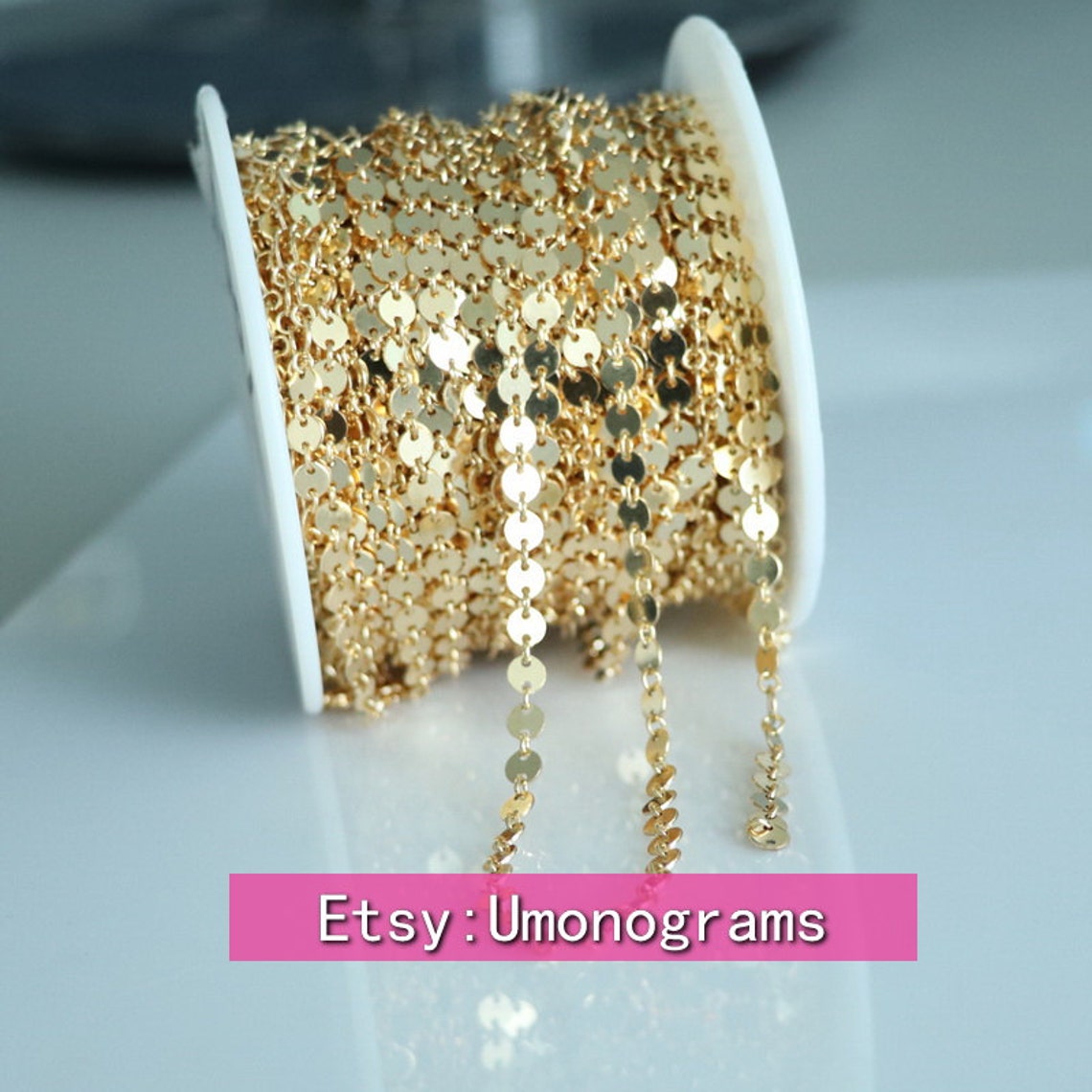 14K Gold Filled 4mm Plain Flat Sequin Disc Chain Bright - Etsy