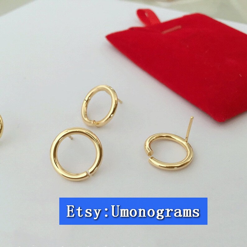 Brass With Gold Plated 14K Open Round Ring Post Earrings 925 - Etsy
