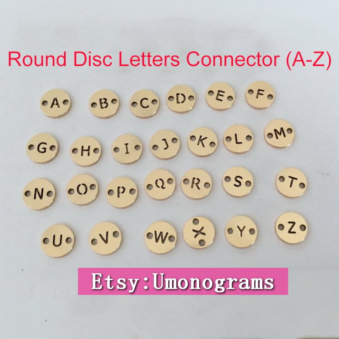 14K Yellow Gold Filled 6mm Round Disc Letters Connector (A-Z) W/2holes ...