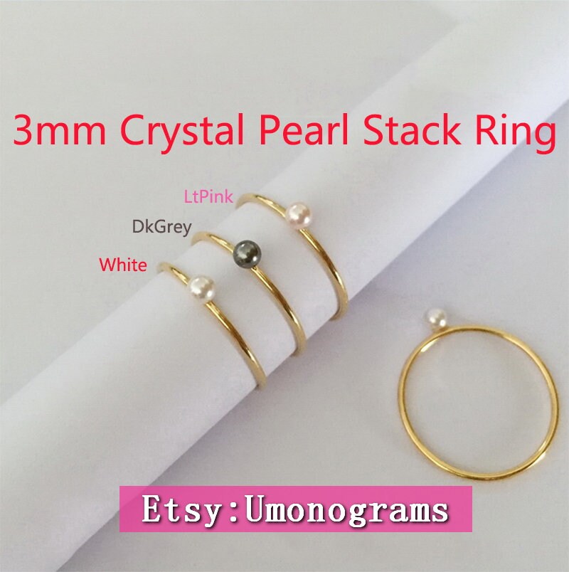 14K Yellow Gold Filled 3mm Crystal Pearl Stack Ring White/dark - Etsy