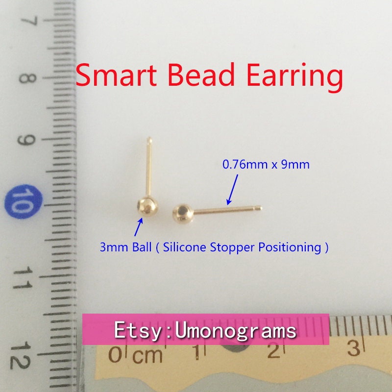 14K Gold Filled Smart Bead Earring 3/4mm Ball Post Silicone | Etsy