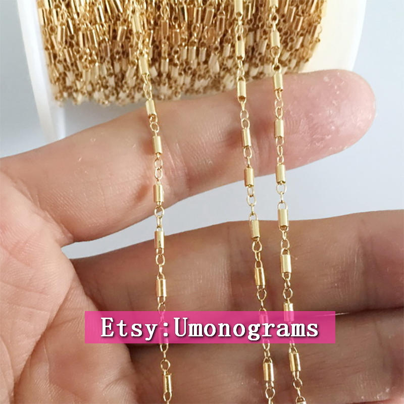 14K Gold Filled Tube Bar & Link Chain Footage 1.7mm Width - Etsy