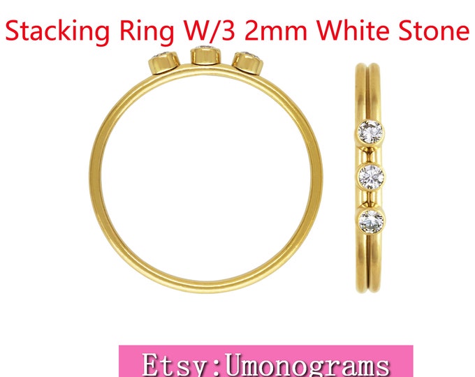 14K Yellow Gold Filled Stacking Ring W/4 2mm White 3A CZ Stone - Etsy