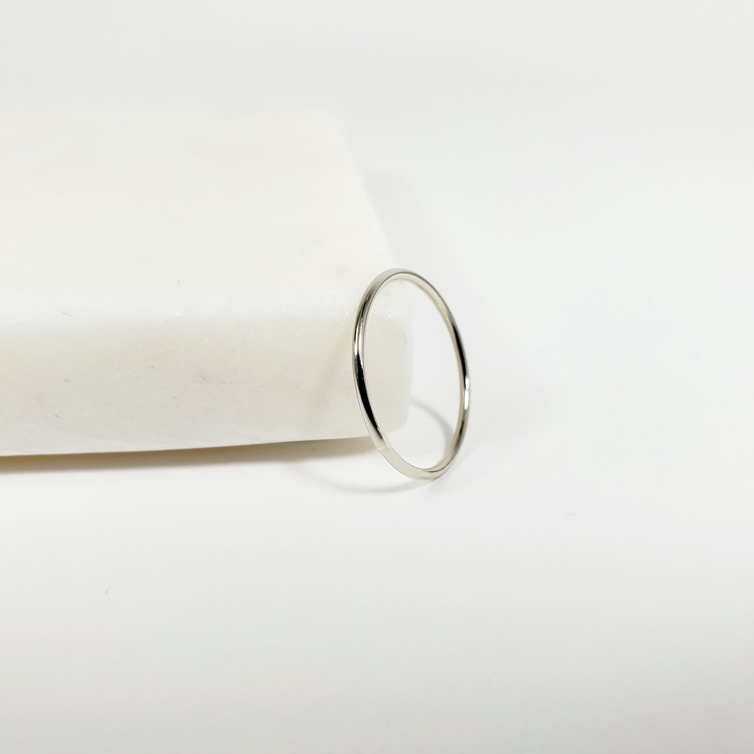 18k Solid Gold Thin Ring, 1mm White Gold Ring, Dainty Stacking Ring ...