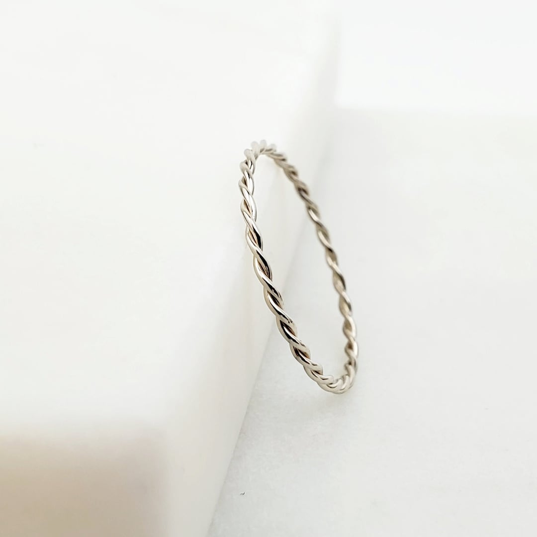 10k Solid Gold Twist Ring, 10k White Gold Twist Rope Ring, Gold Braided Ring, Dainty Stacking ...