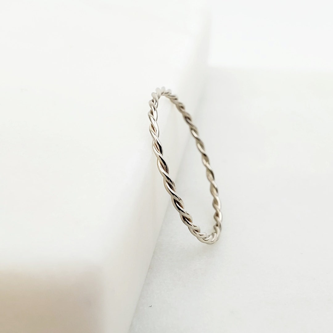 14k Solid Gold 1.7mm Twist Rope Stacking Ring: White Gold - Etsy