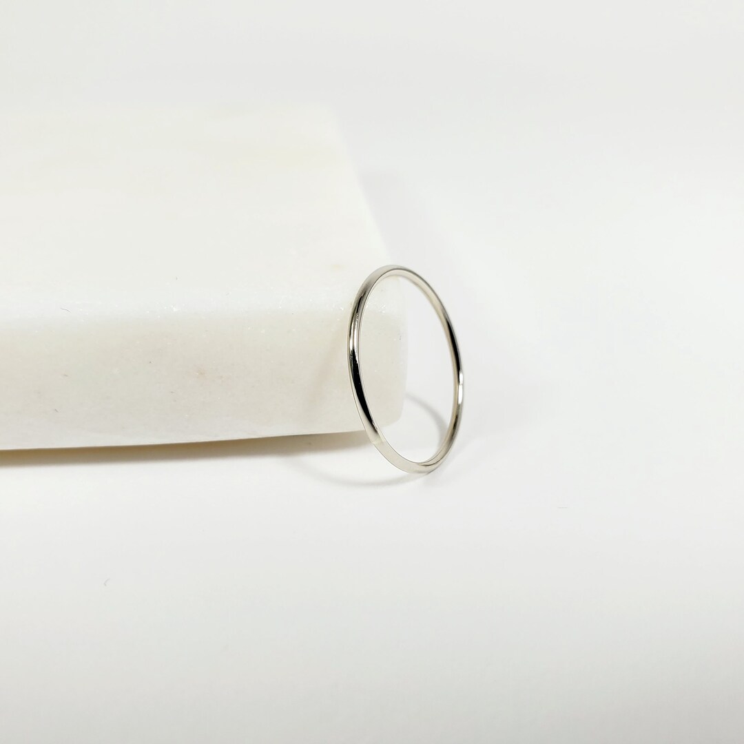 14k Solid Gold Thin Stacking Ring, 1mm White Gold Stacking Ring, Simple ...