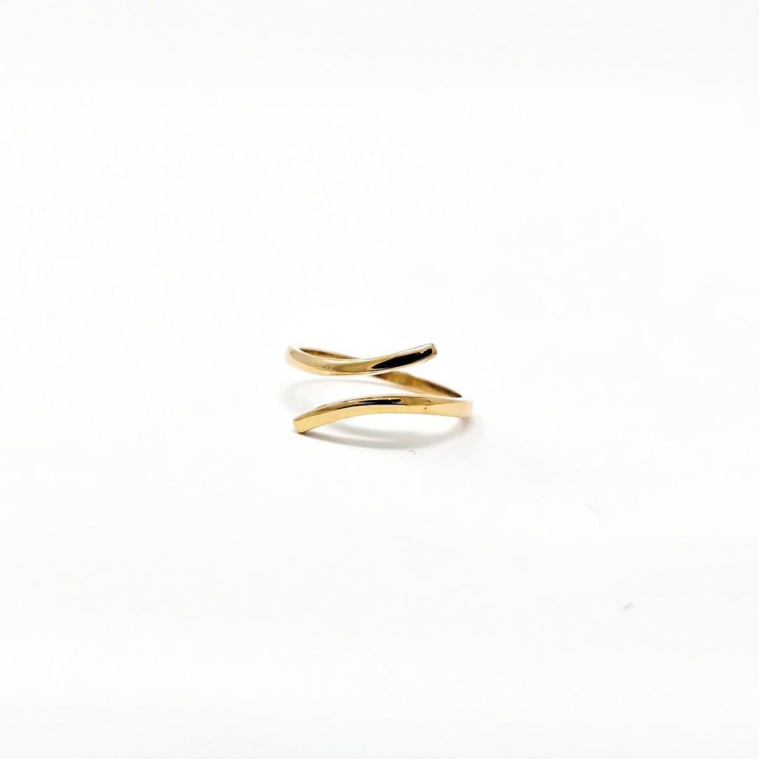 14k Solid Gold Bypass Ring, Open Gold Ring, Dainty Gold Statement Ring ...
