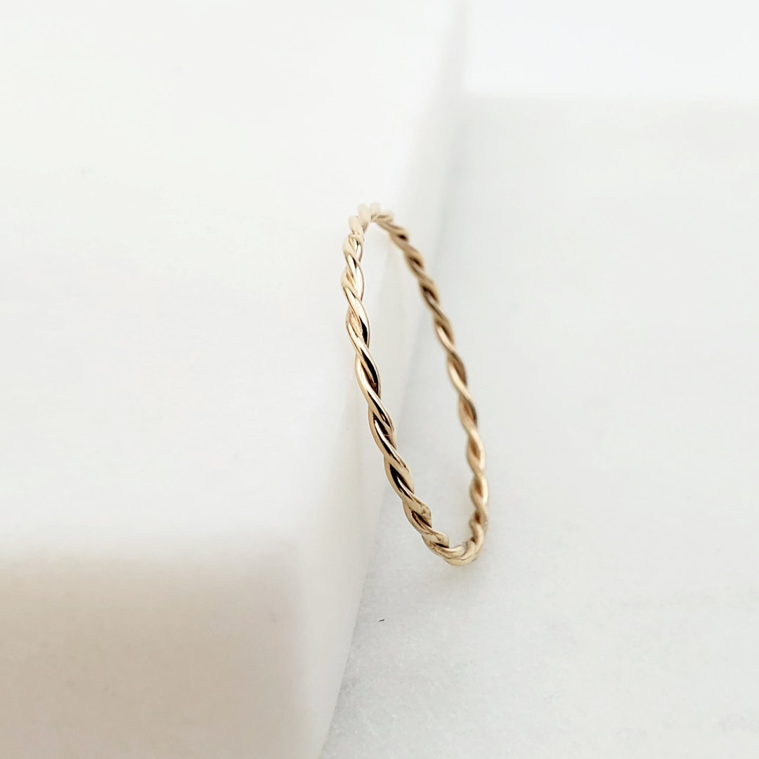 10k Solid Gold Twist Ring, 10k Yellow Gold Twist Rope Ring, Gold Braided Ring, Dainty Stacking ...