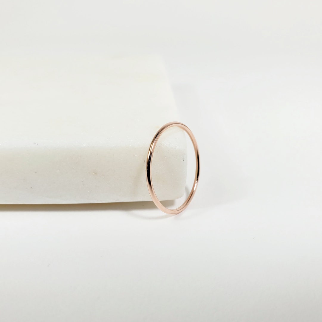 14k Solid Gold Thin Stacking Ring, 1mm Rose Gold Stacking Ring, Simple Plain Wedding Band ...