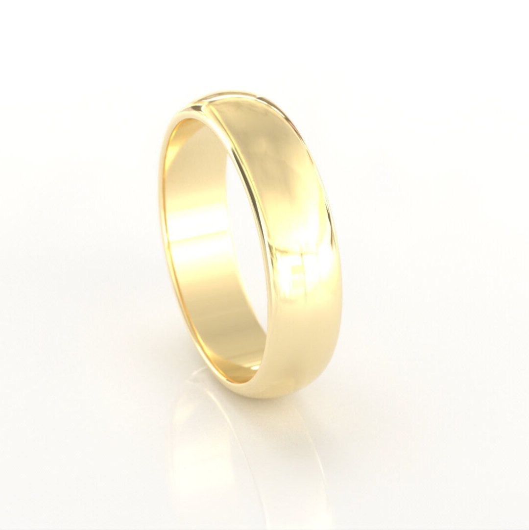 4mm Wedding Band, 14k Solid Gold Men's Wedding Band, Classic Dome, High 