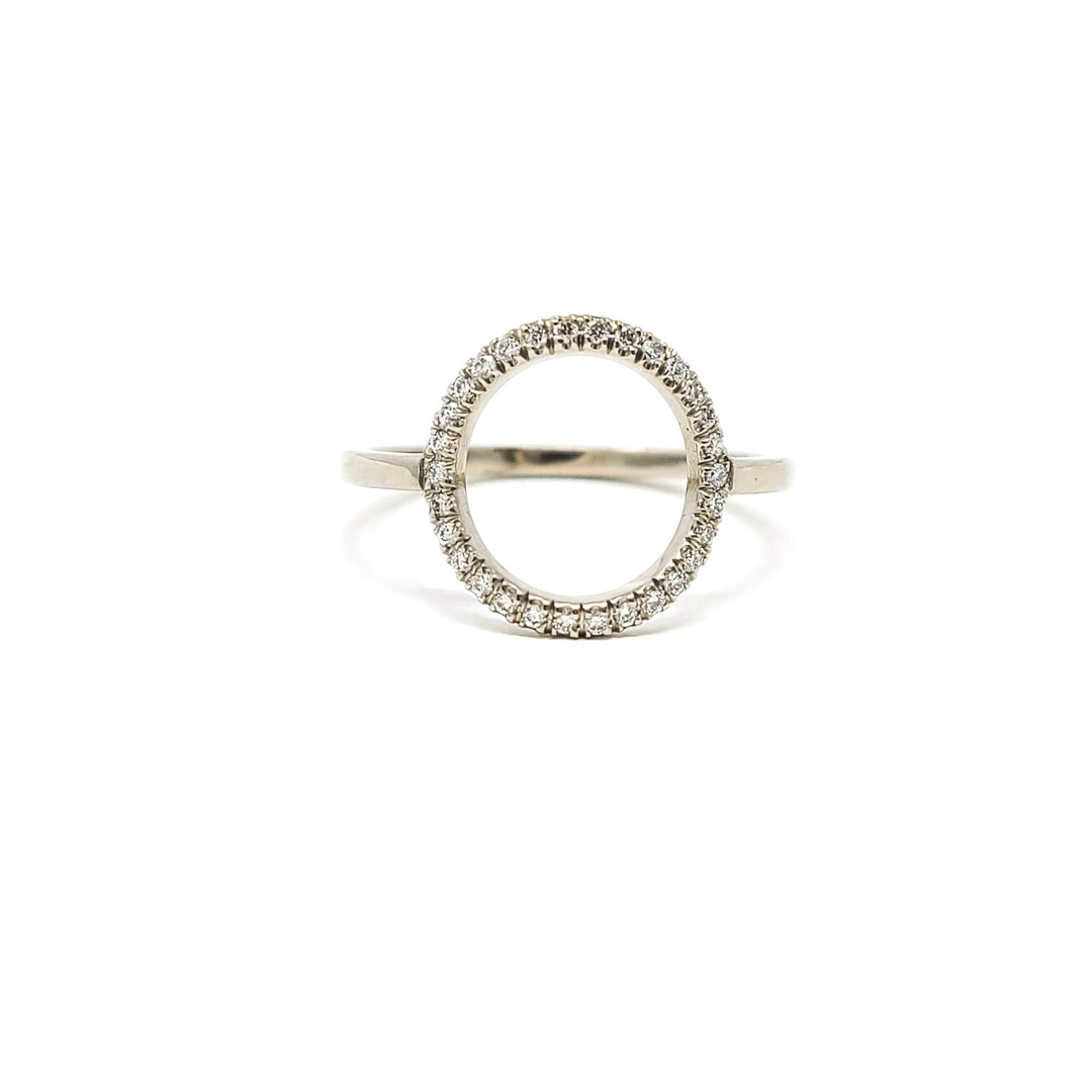 10k Solid Gold Open Circle Diamond Ring, Diamond Eternity Circle Ring ...