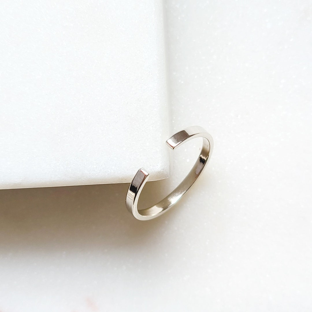 14k Solid Gold Open Cuff Ring, White Gold Open Ring, Dainty Stackable ...