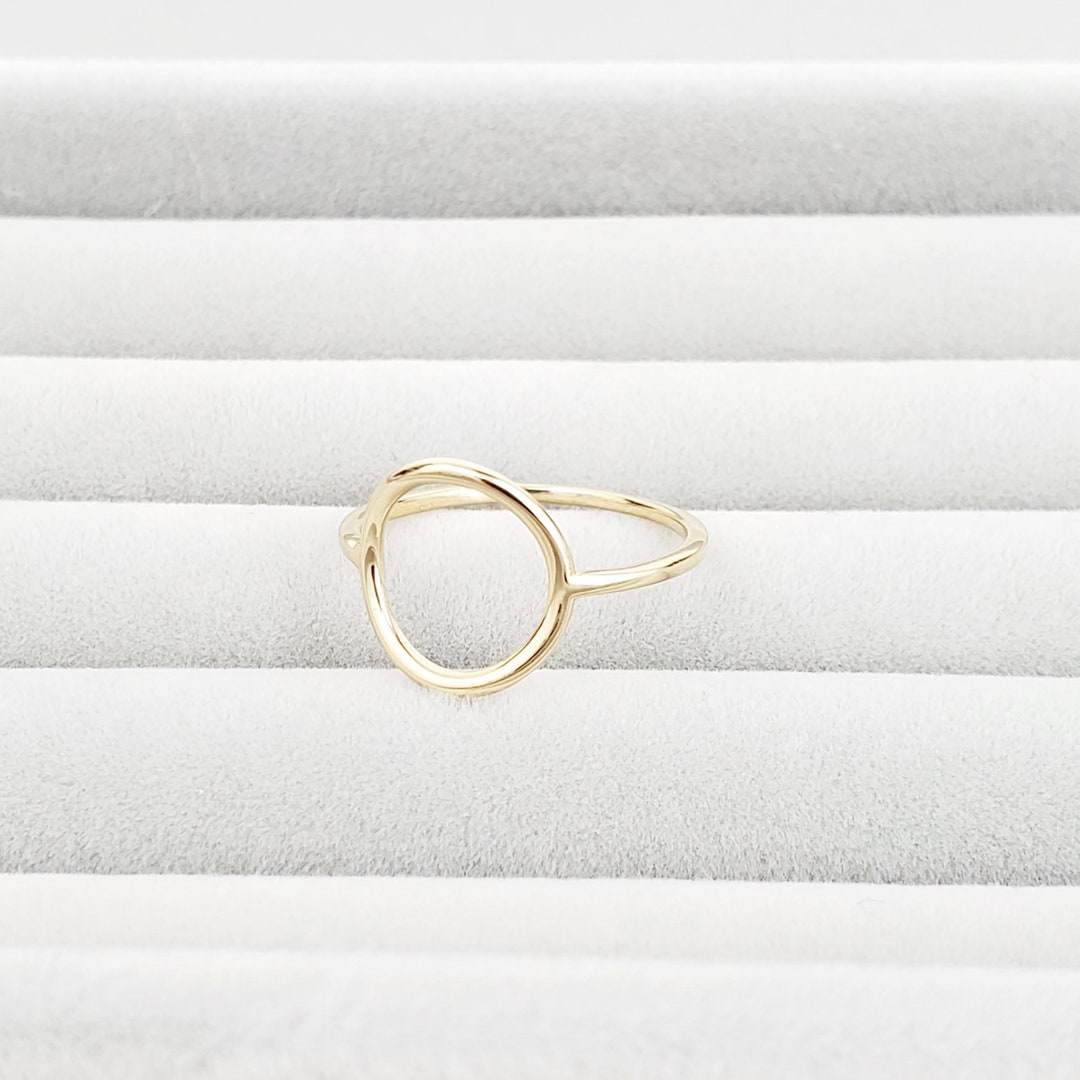14k Solid Gold Open Circle Ring, Yellow Gold Eternity Circle Ring for ...
