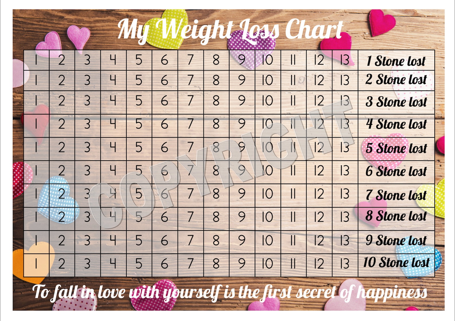 Weight Loss Chart / Tracker 10 Stone Comes With Star | Etsy UK