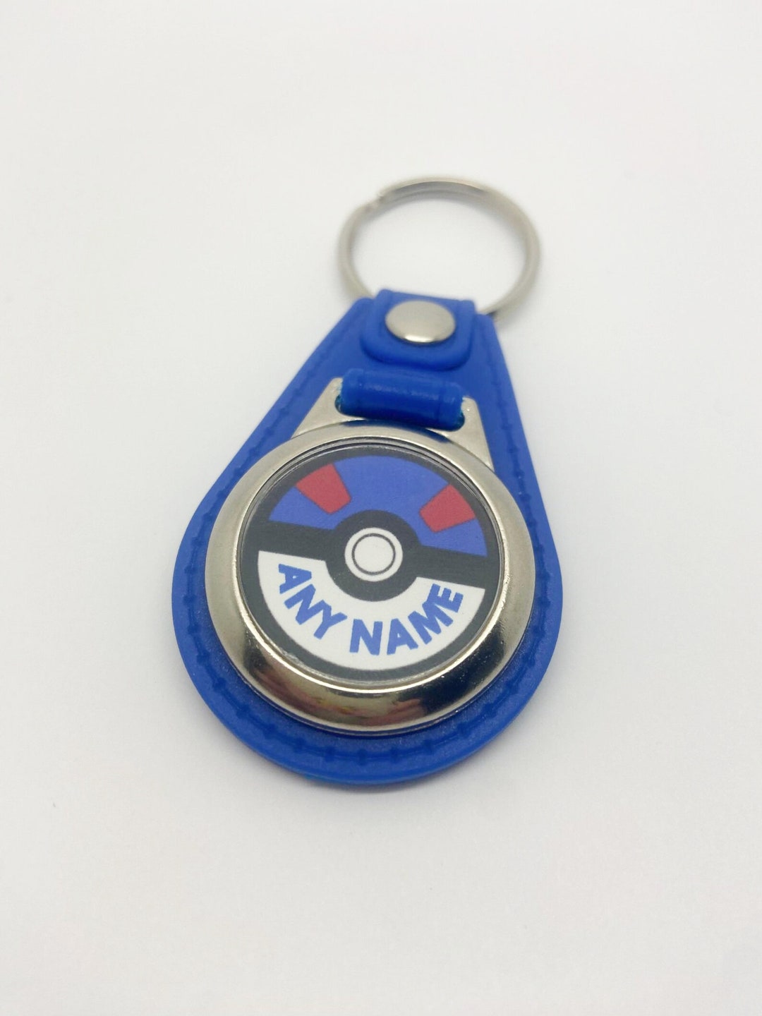 Personalised Pokemon Keyrings Blue Poke Ball Design Comes in 4 Colours ...