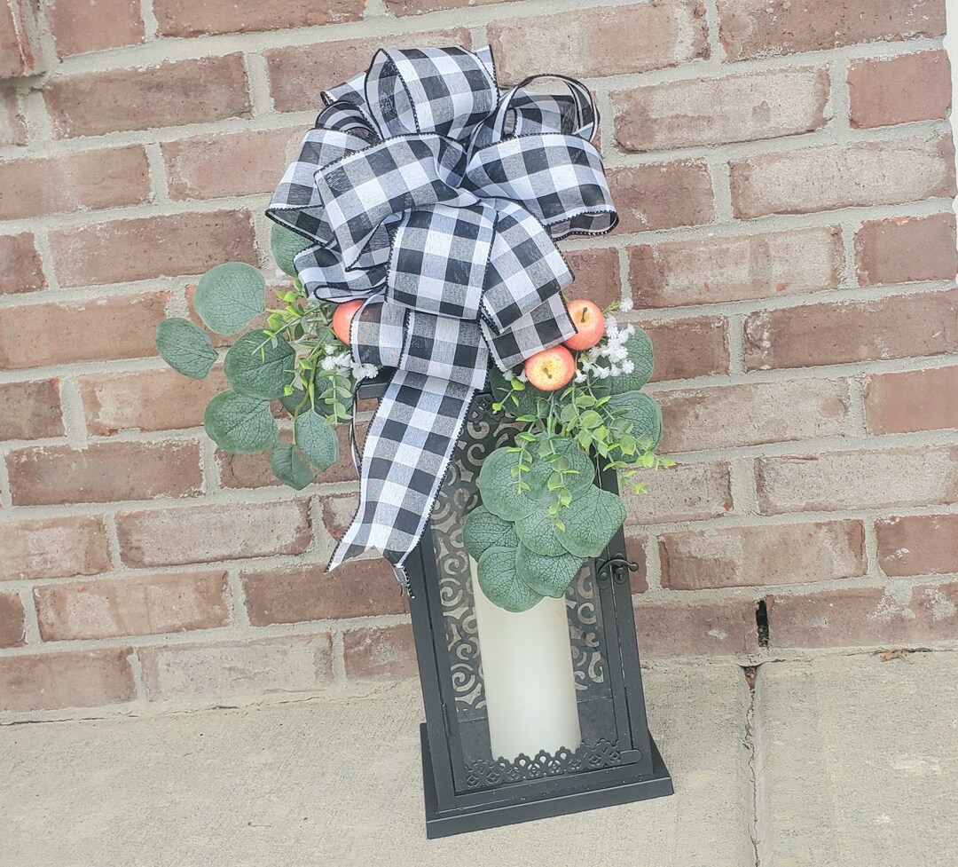 Red Apple Lantern Swag, Apple Farmhouse Lantern Topper, Buffalo Check ...