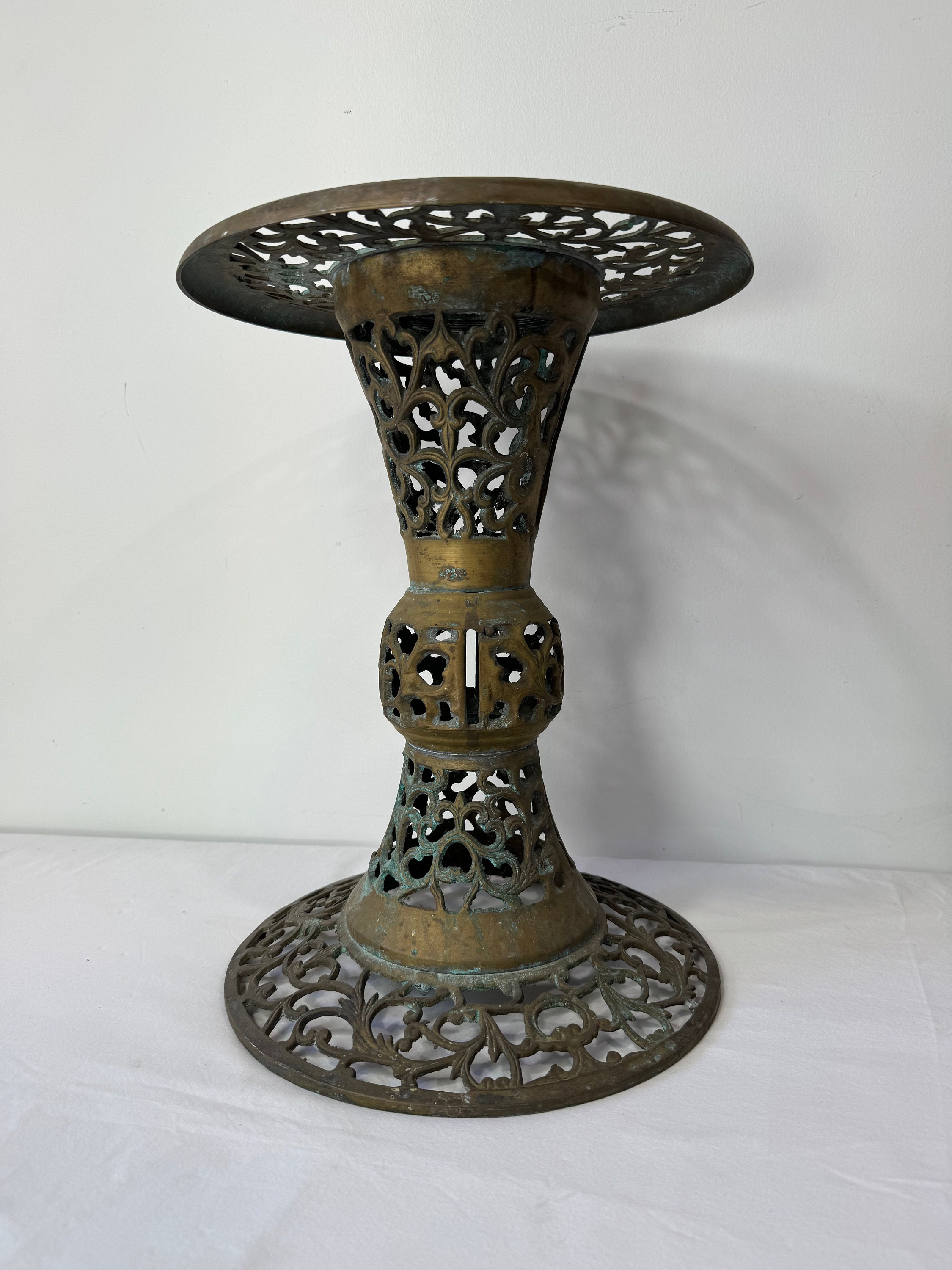 Vintage Brass Side Table Plant Stand Solid Ornate Filigree Hollywood ...
