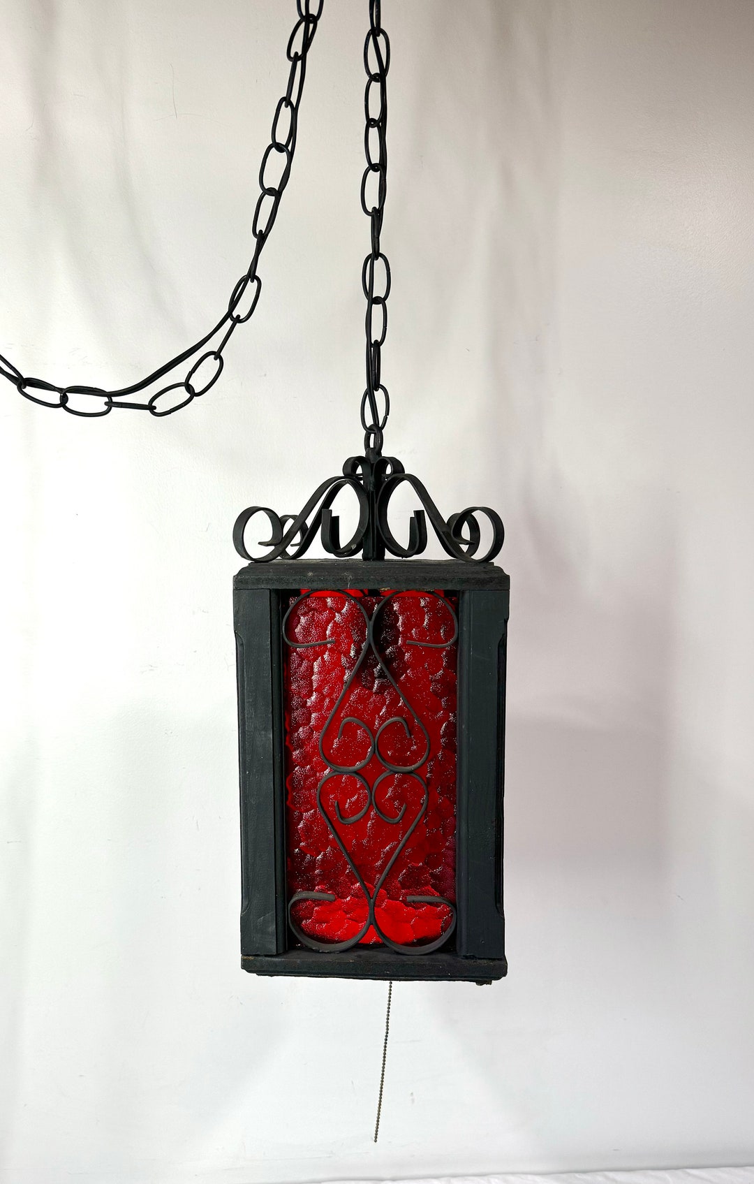 Vintage Metal Crackle Ruby Red Medieval Gothic Hanging Swag Lamp Light ...