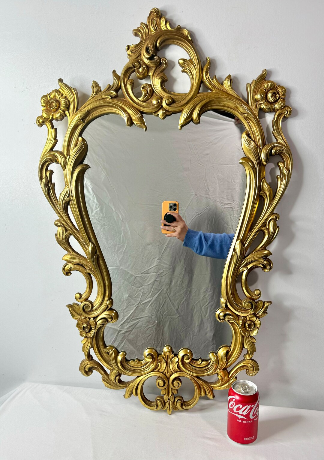 Vintage 1960 Syroco Gold 36 LARGE Mirror Hollywood Regency Flower Wall ...