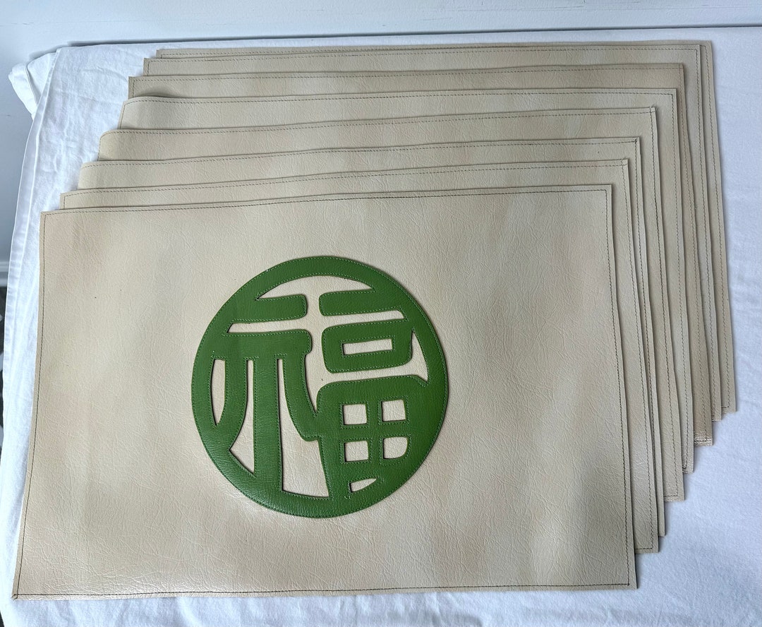 Vintage MCM Placemats Asian Symbols Characters Handmade Green Beige ...