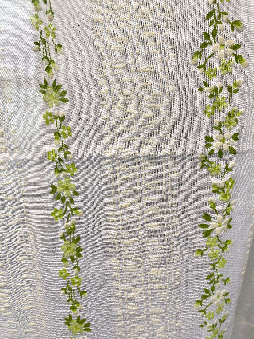 Vintage Flocked Fabric Green Floral 1 Yard Excellent Condition Sheer - Etsy